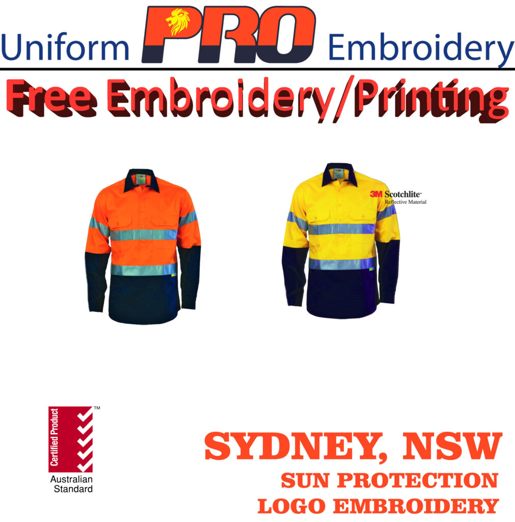 Logo Embroidery Hi Vis Work Shirt Closed Front 190gsm cotton drill 3M ...